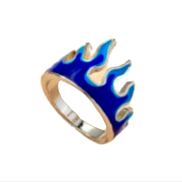 None | Jewelry | Y2k Style Blue Fire Flames Rings Blue Silver Colored ...